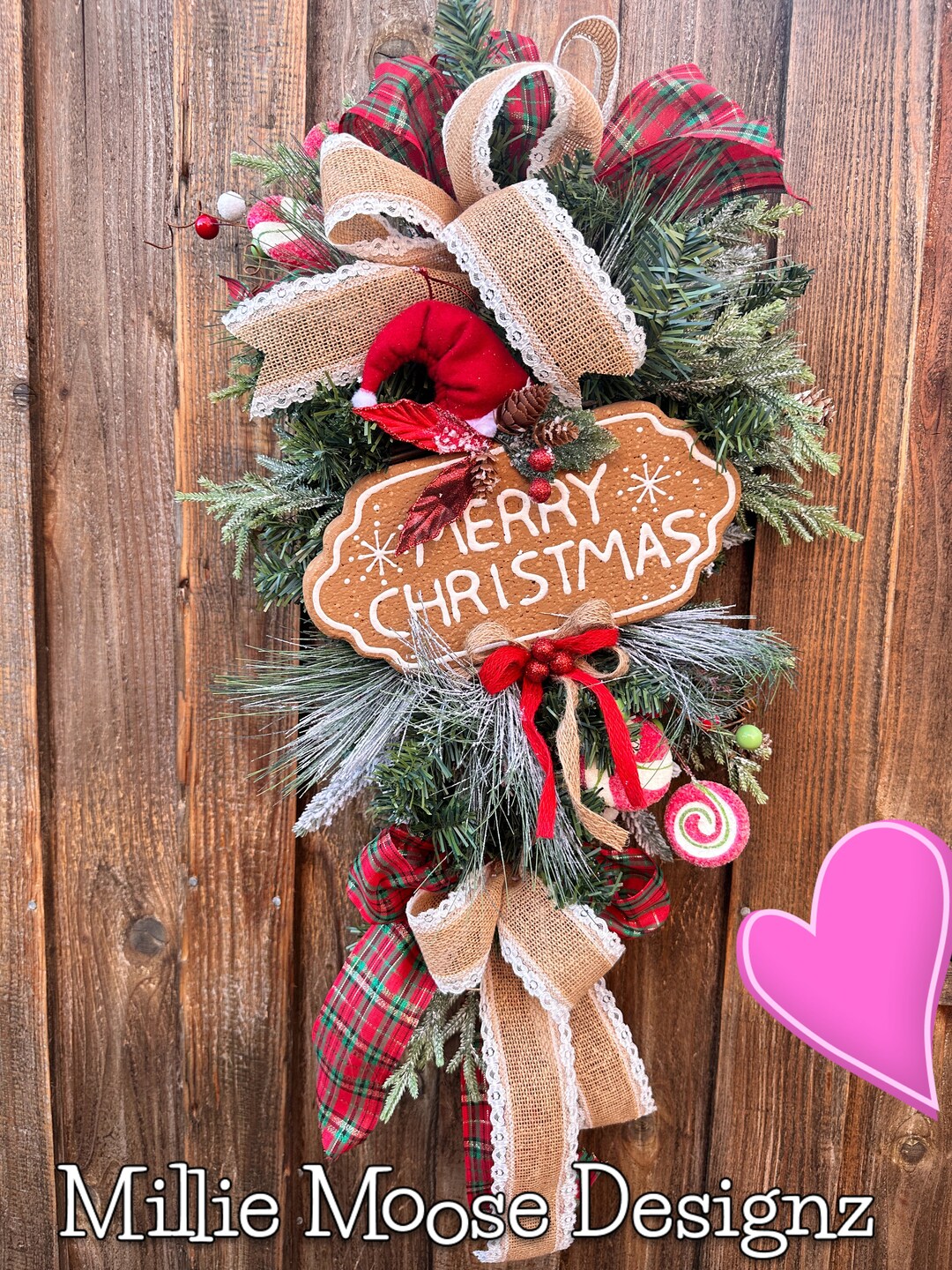 Rustic Christmas Swag Merry Christmas Gingerbread for Front Door ...