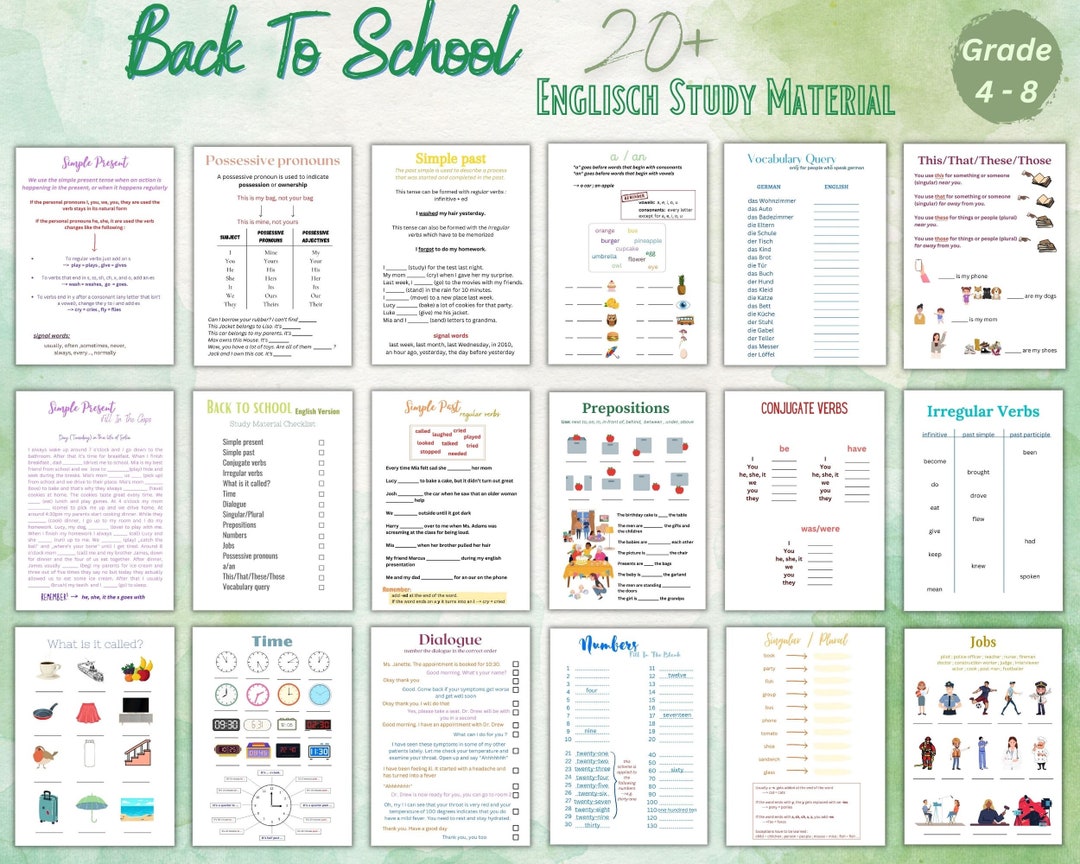 Back to School Study Material : English Version. Printable Study Sheets ...