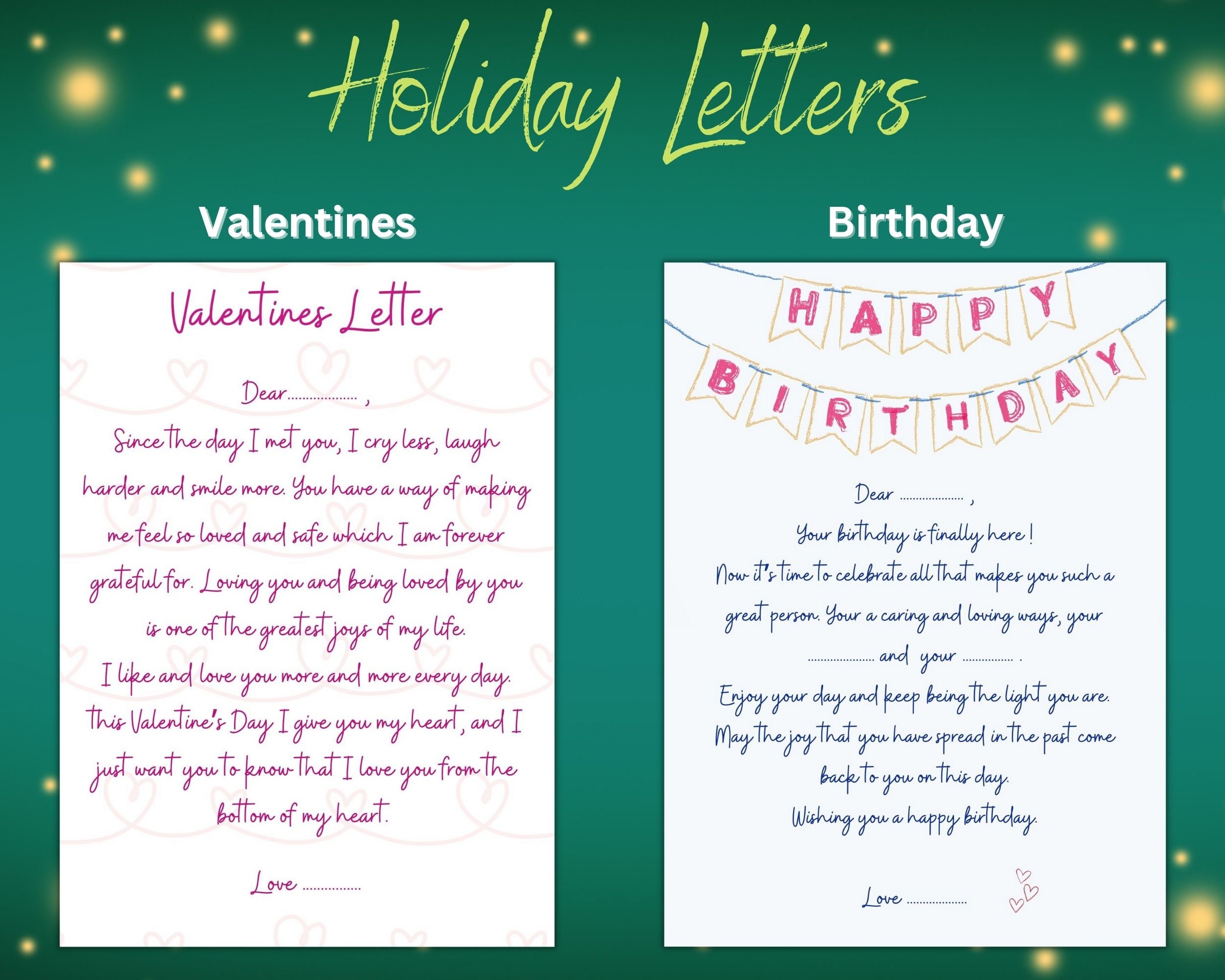 Printable Holiday Letter Templates. Birthday, Thanksgiving, Valentines ...