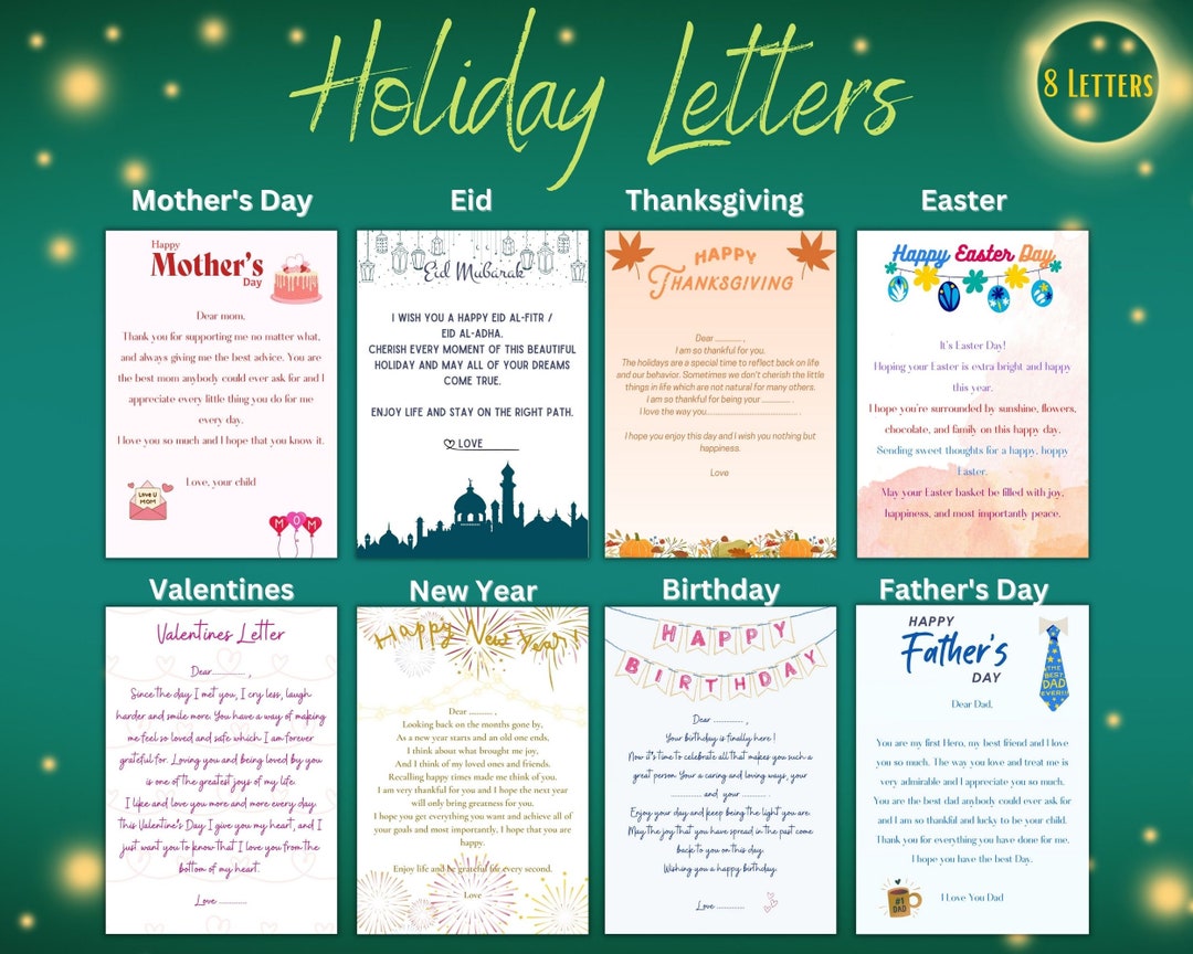 Printable Holiday Letter Templates. Birthday, Thanksgiving, Valentines ...