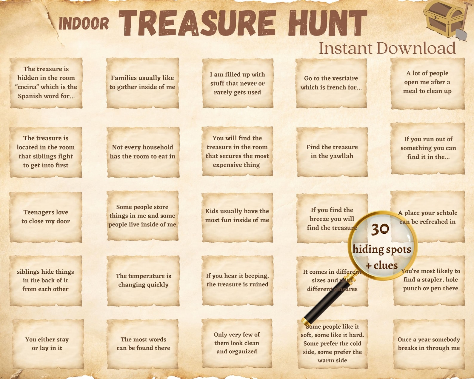 Indoor Treasure Hunt, Birthday Treasure Hunt, Printable Games for Kids ...