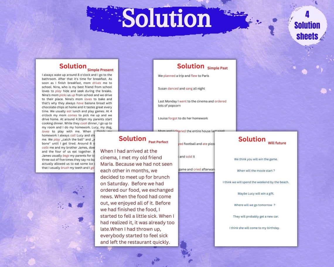 English Tenses. Back to School Printable Learning Sheets With ...