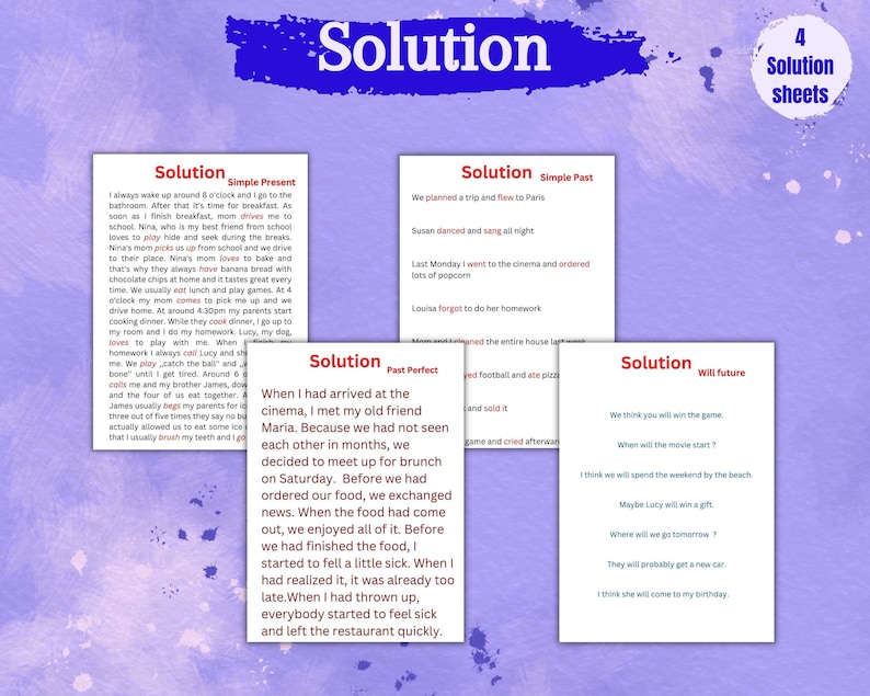 English Tenses. Back to School Printable Learning Sheets With ...