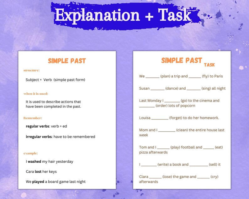 English Tenses. Back to School Printable Learning Sheets With ...