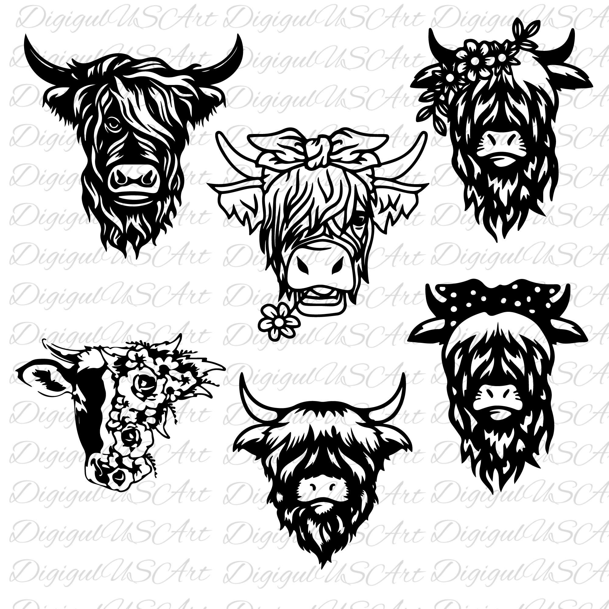 Highland Cow 6 Pieces Design SVG Customize Gift Svg Vinyl - Etsy