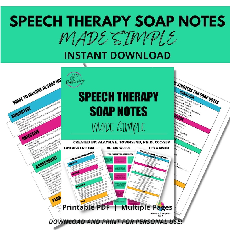 Speech Therapy SOAP Notes, SLP Notes, SOAP Notes for Slps, Speech ...