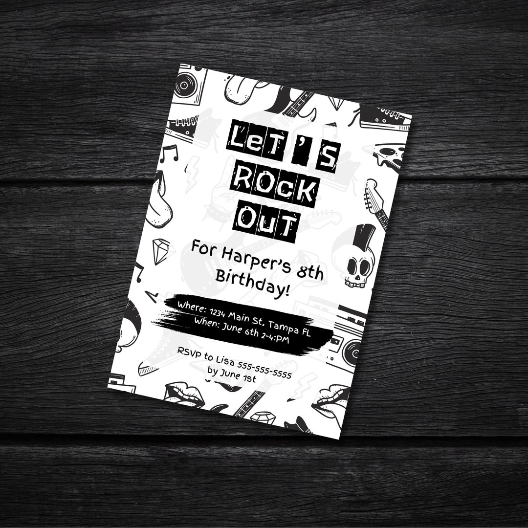 Rock Star Birthday Invitation | Let’s Rock Out | 1, 2, 3, 4, 5, 6, 7, 8 ...