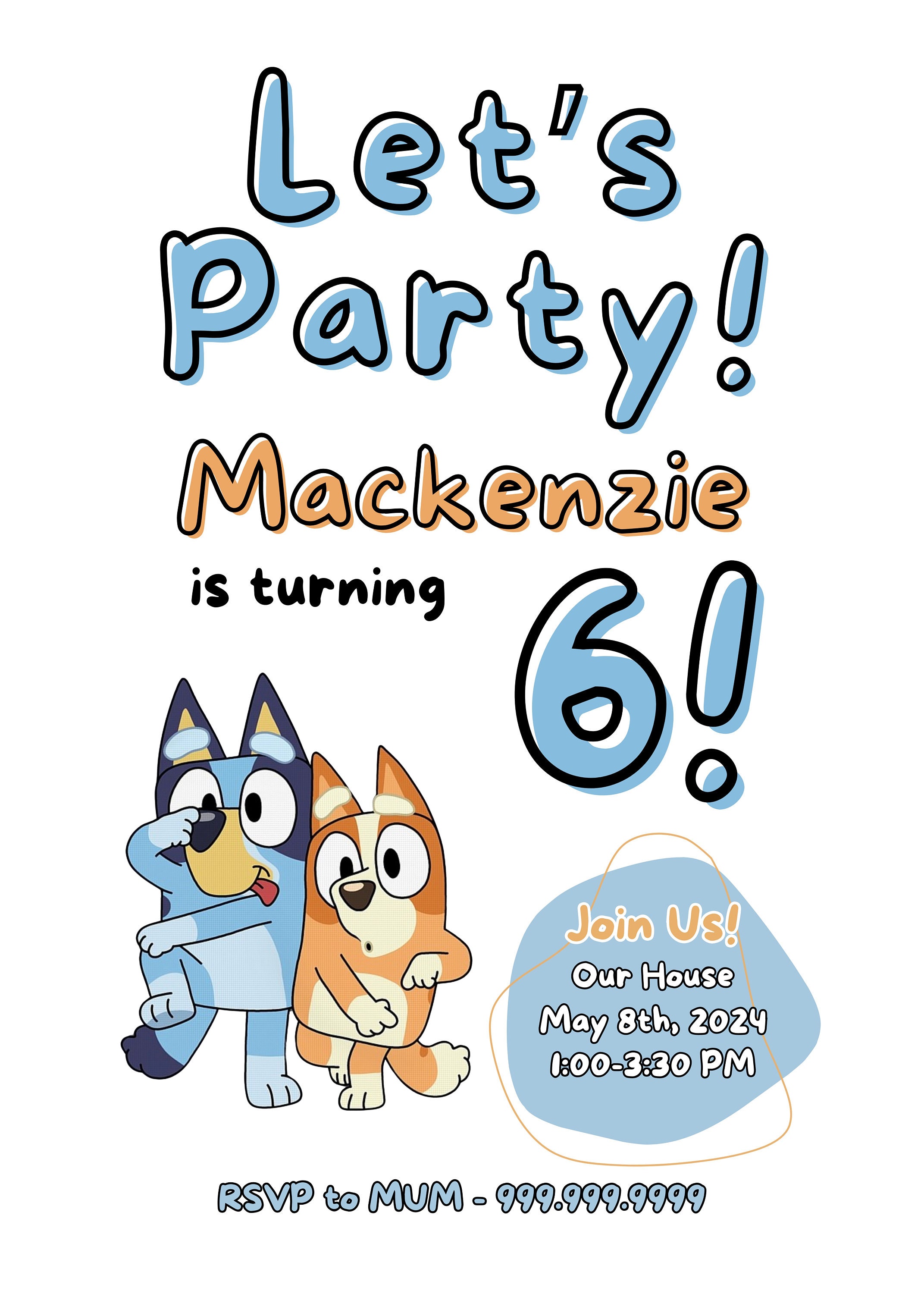 Blue Birthday Invitation Kids Birthday Invite Editable Invitation ...