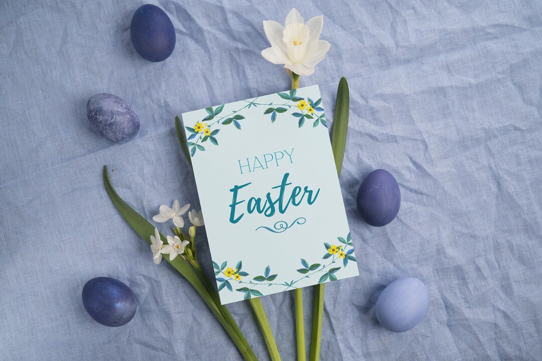 Green/blue Floral Easter Card, Happy Easter Card, Floral Card, Easter ...