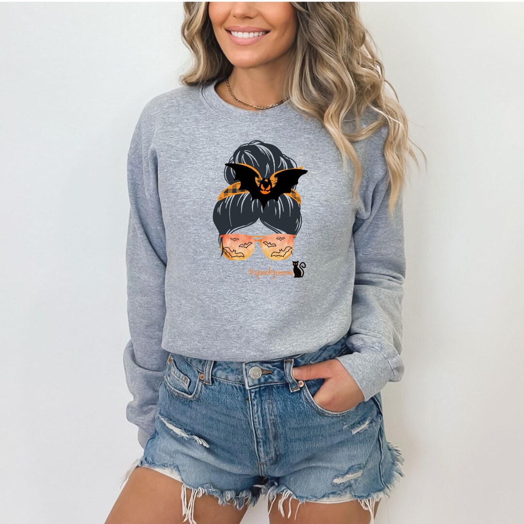 Messy Bun Mom Sweatshirt Spooky Mom Sweatshirt Trending - Etsy