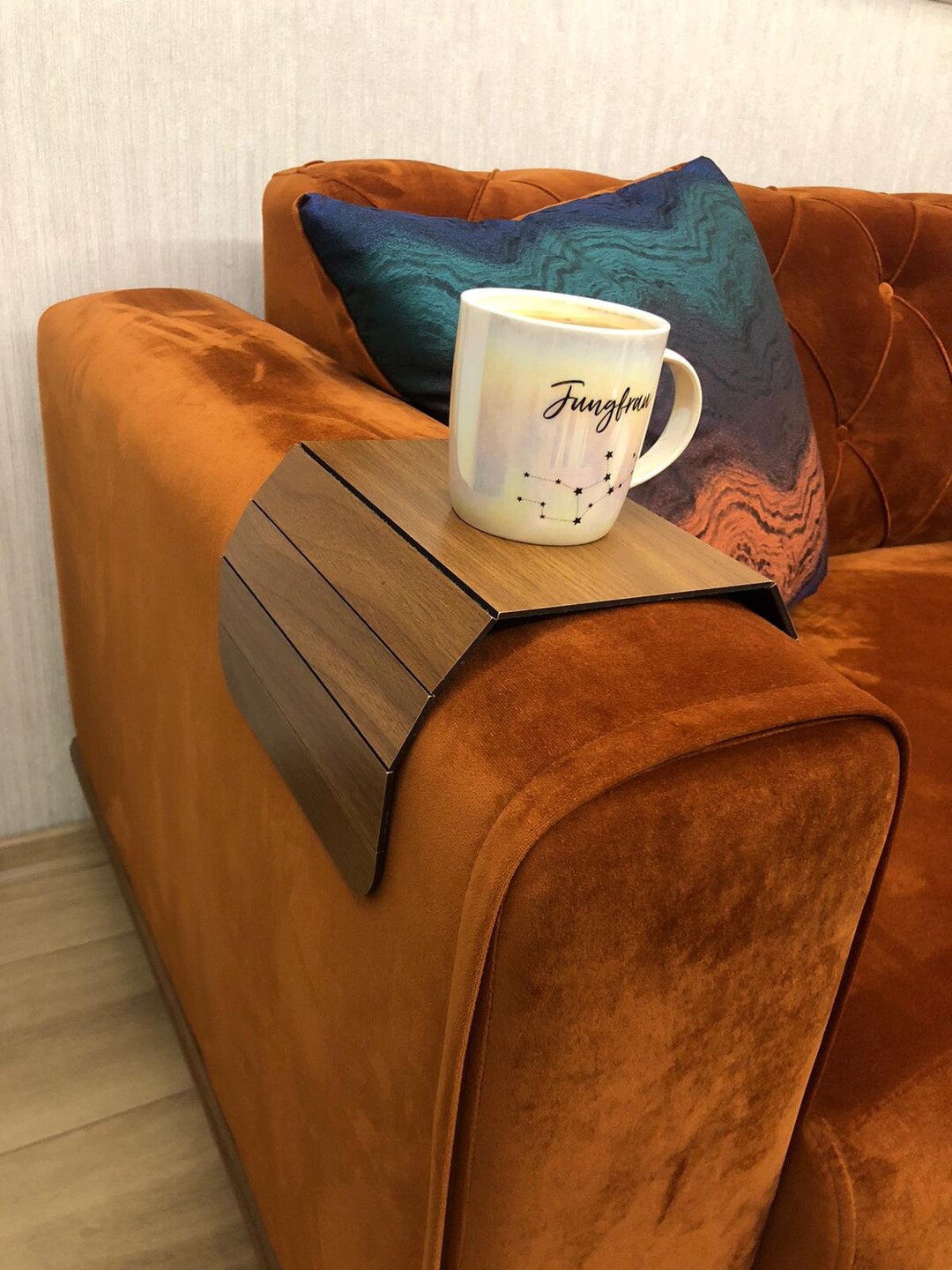 Wood Sofa Arm Tray - Foldable Coffee Table With Seat Edge Placemat ...