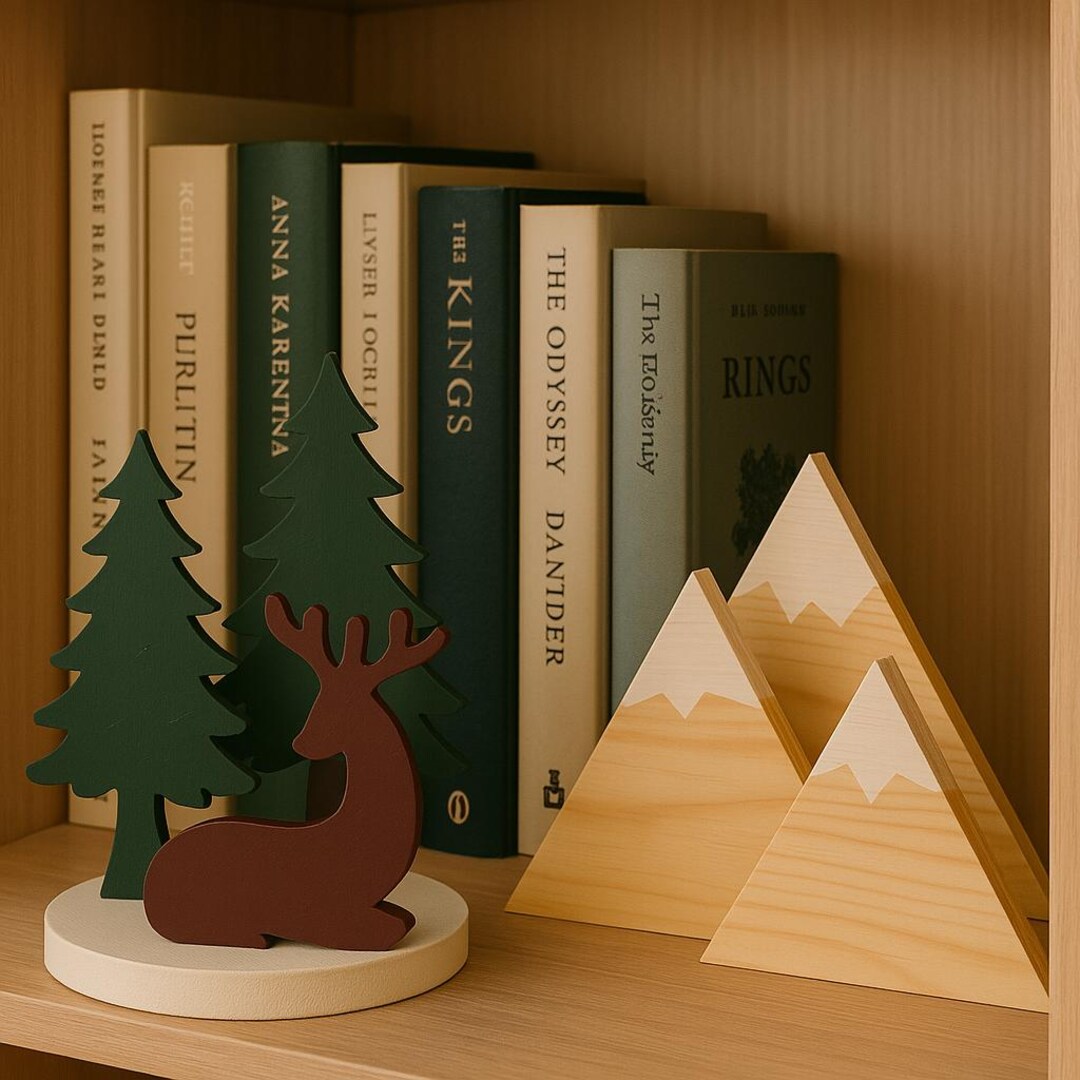 Natural Wood Forest Scene Decor, Rustic Deer and Pine Tabletop Display ...