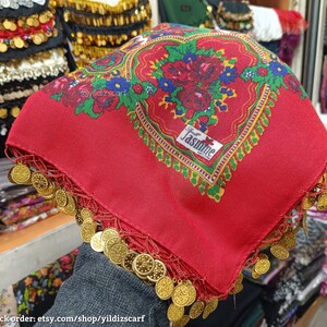 Anatolian / Kurdish, Floral Pattern Sequin Red Scarf, Handmade Scarf ...