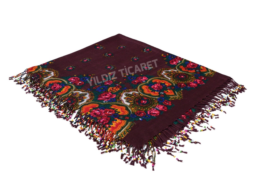 KURDİSH SCARF Beaded Burgundy - Mardin Local Scarf, Kurdish Floral ...