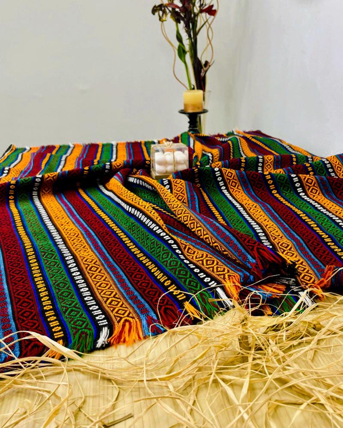 Kurdish Hand-woven • Ethnic Pattern Tablecloth • Kilim Woven Fringed ...