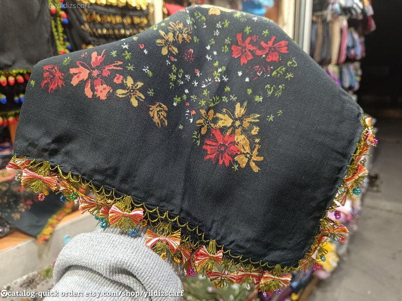 Anatolian/kurdish, Needle Lace Floral Patterned Scarf, Handmade ...