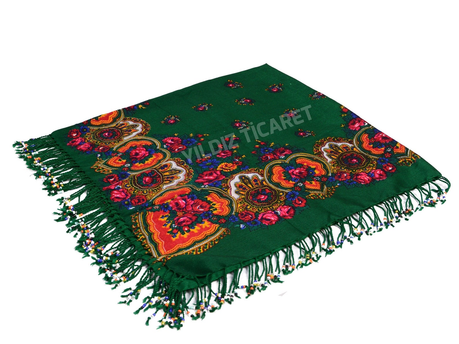 KURDİSH SCARF Beaded Green - Mardin Local Scarf, Kurdish Floral Scarf ...