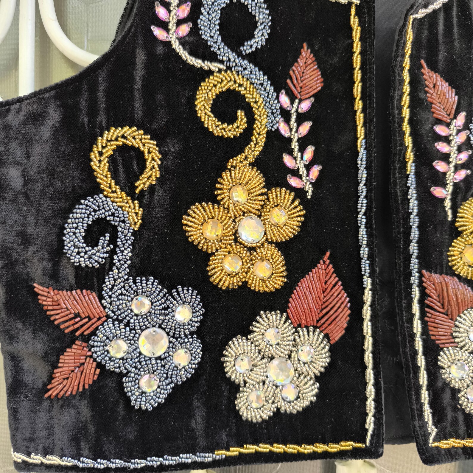 Handmade Velvet Vest, Beaded-sequin Floral Embroidered Black Women's ...