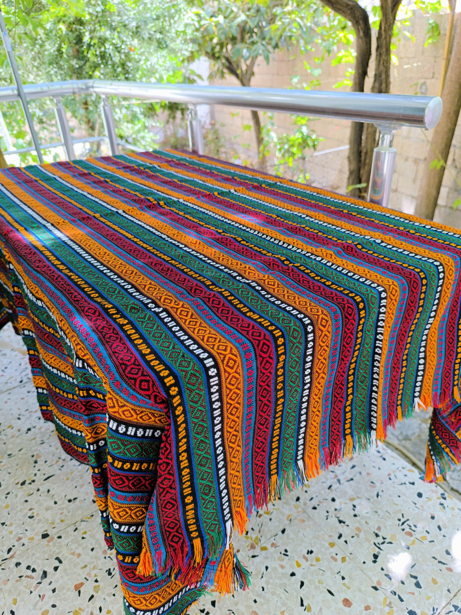 Kurdish Hand-woven Ethnic Pattern Tablecloth Kilim Woven Fringed ...