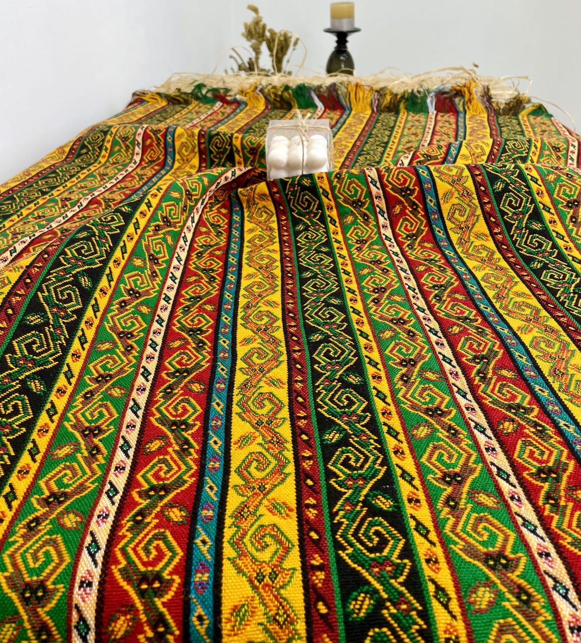 Kurdish Hand-woven • Ethnic Pattern Tablecloth • Kilim Woven Fringed ...