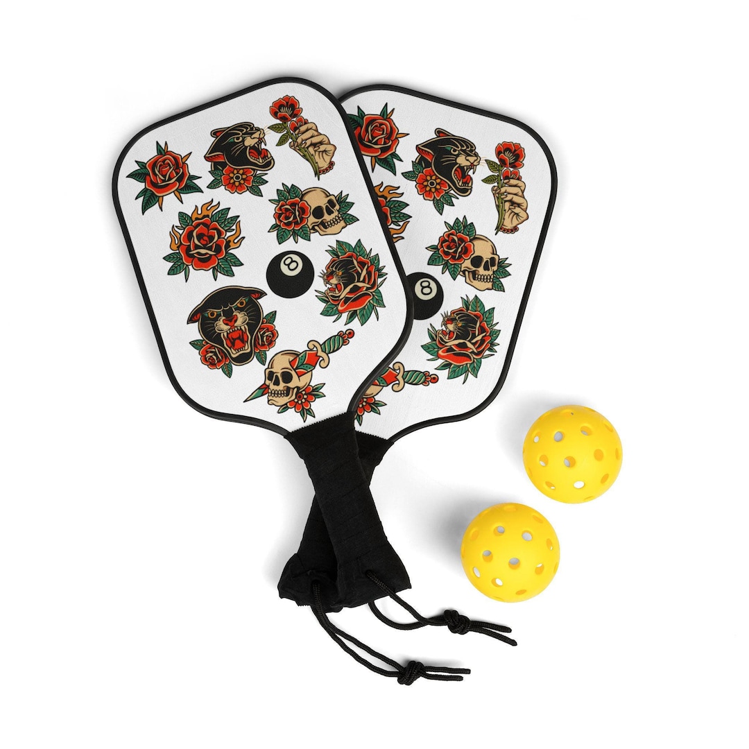Pickleball Paddle Set Traditional Tattoo Design Paddles Unique Custom ...