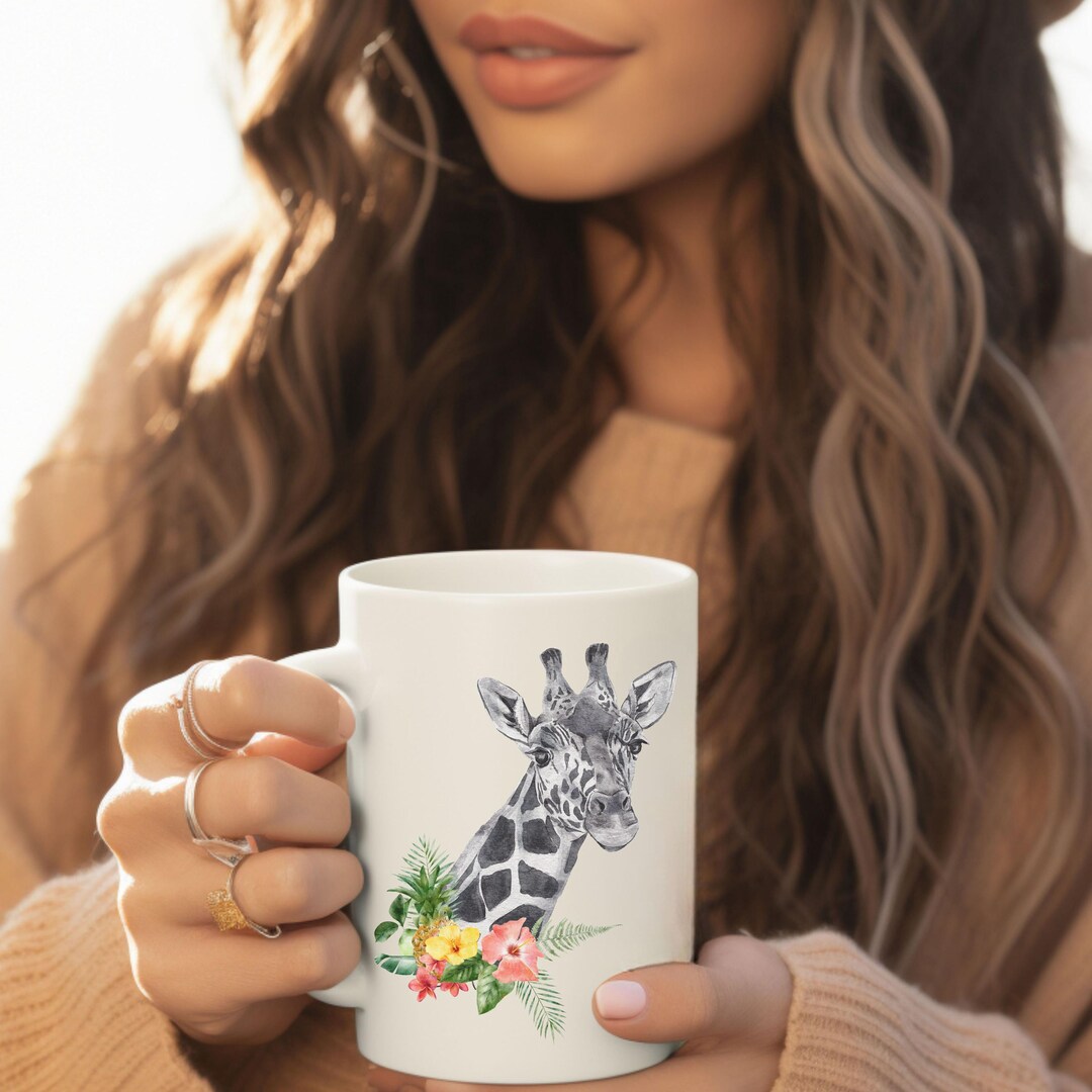 Giraffe Cup Floral Giraffe Coffee Mug Nature-inspired Giraffe Mug Cute ...