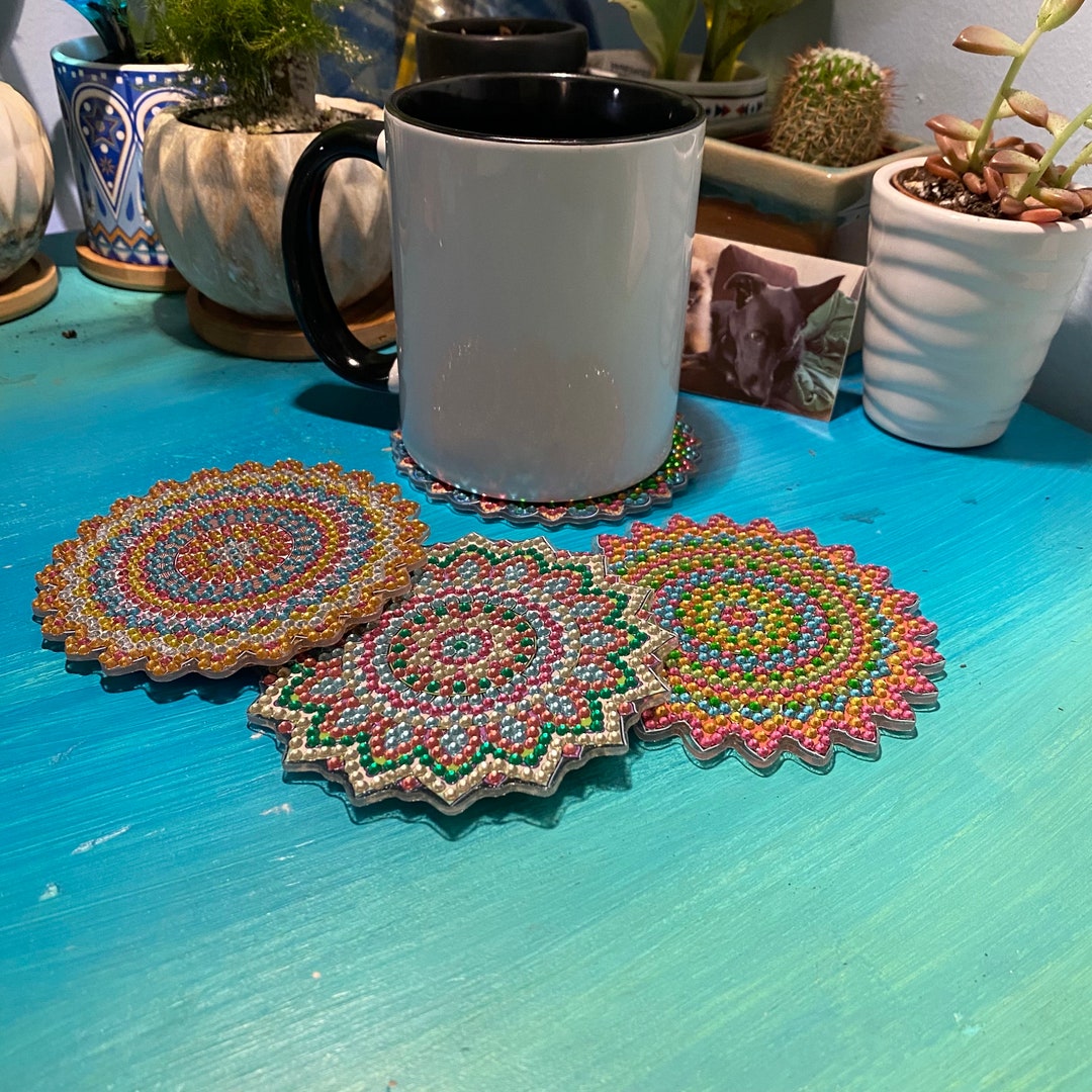 Mix and Match Mandala Coaster Set, Handmade Diamond Painted - Etsy
