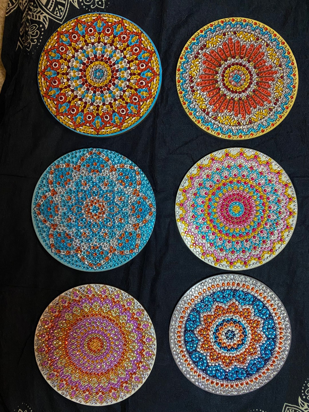 Mix and Match Mandala Coaster Set, Handmade Diamond Painted - Etsy