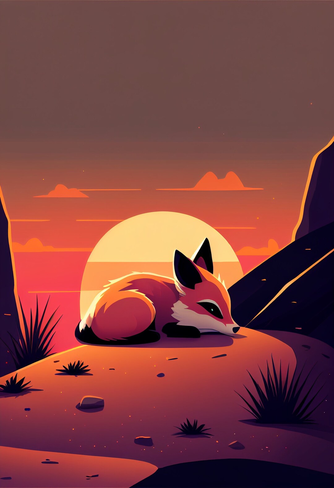 Sleepy Fox at Sunset Phone Wallpaper Instant Download iPhone Home ...