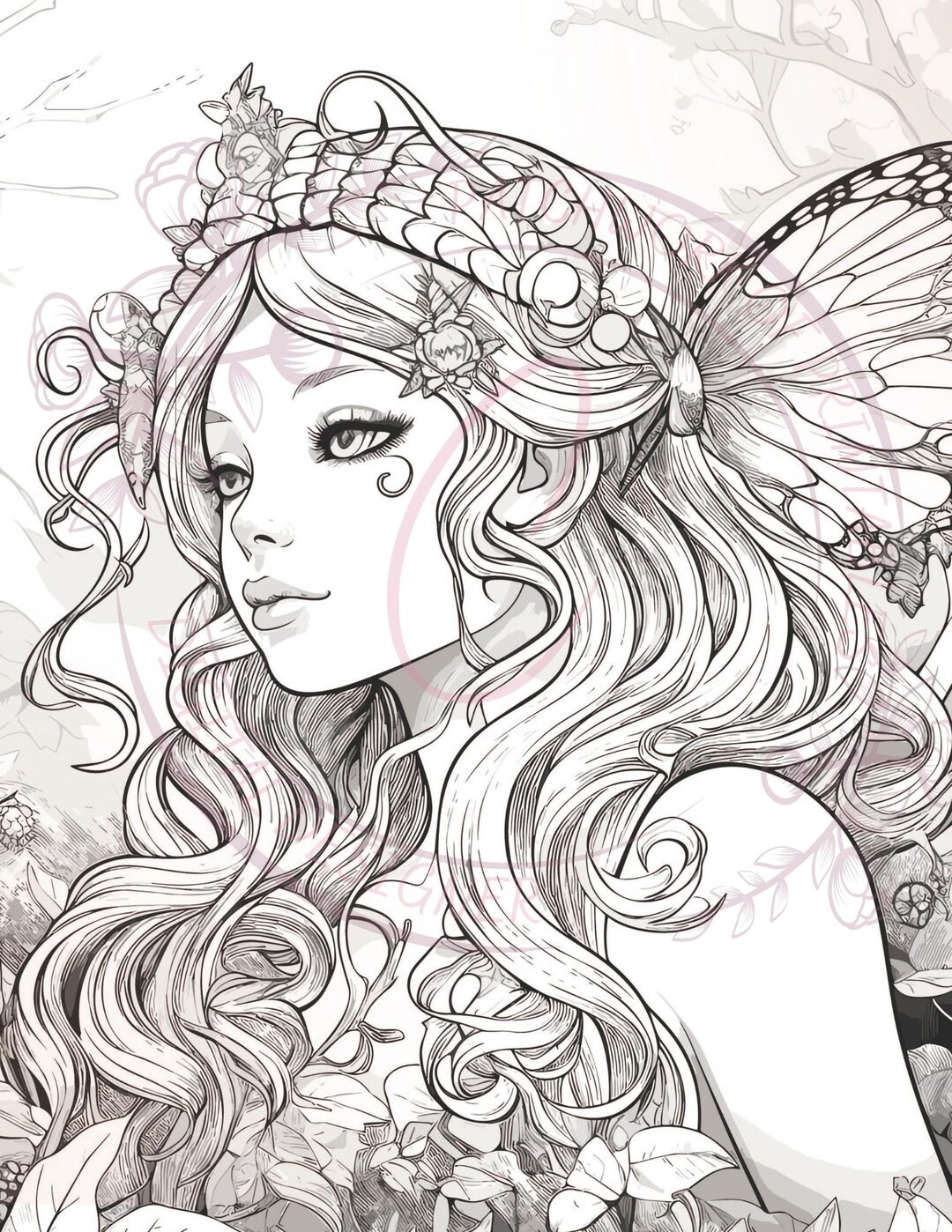 Nymph Girl 1 Coloring Page, Letter Size, Poster Size, Floor Size, Wall ...