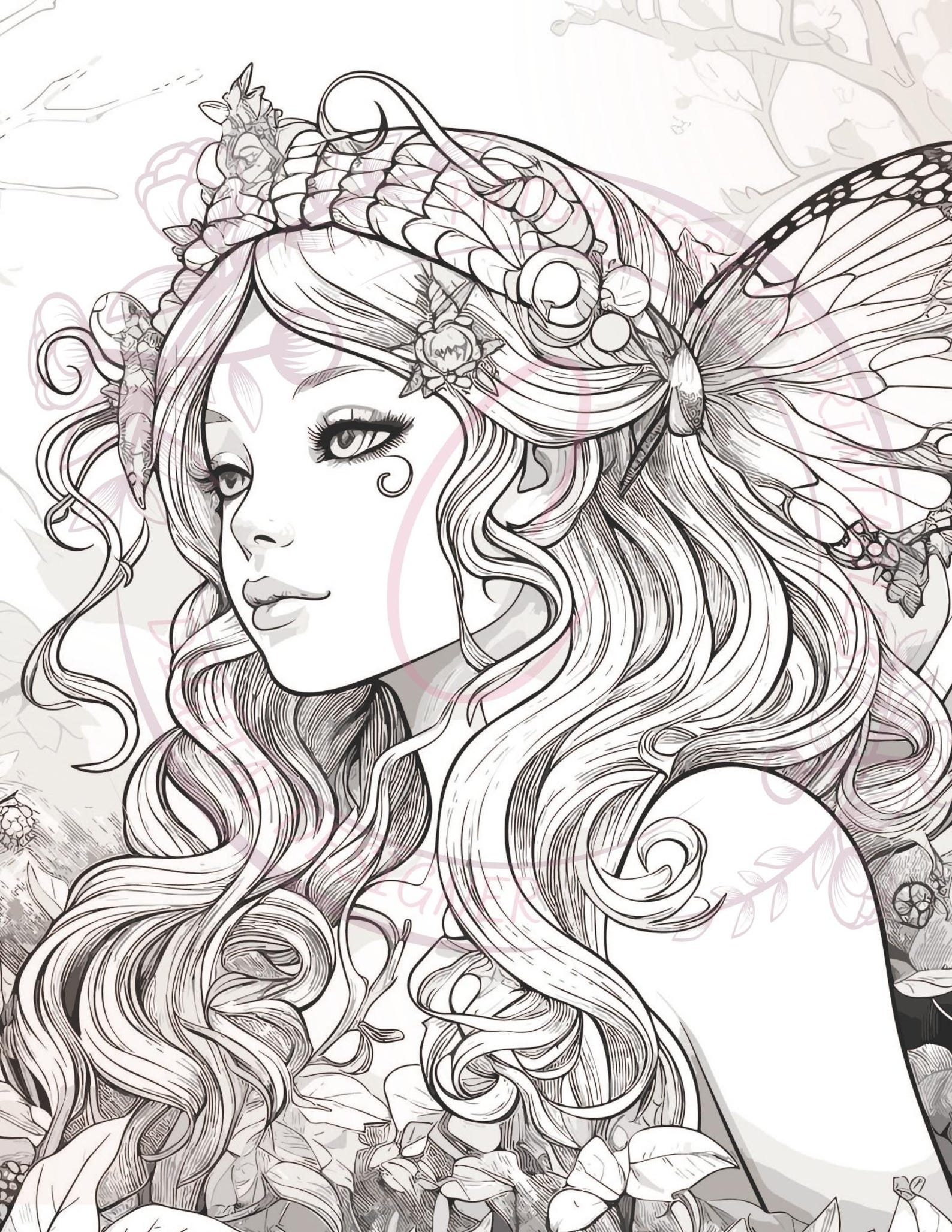 Nymph Girl 1 Coloring Page, Letter Size, Poster Size, Floor Size, Wall ...