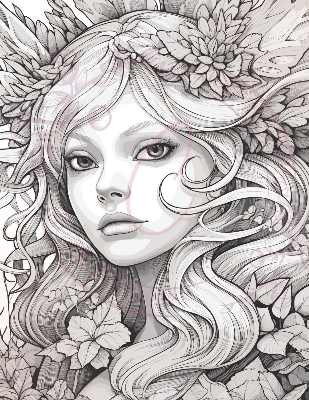 Nymph Girl 2 Coloring Page, Letter Size, Poster Size, Floor Size, Wall ...