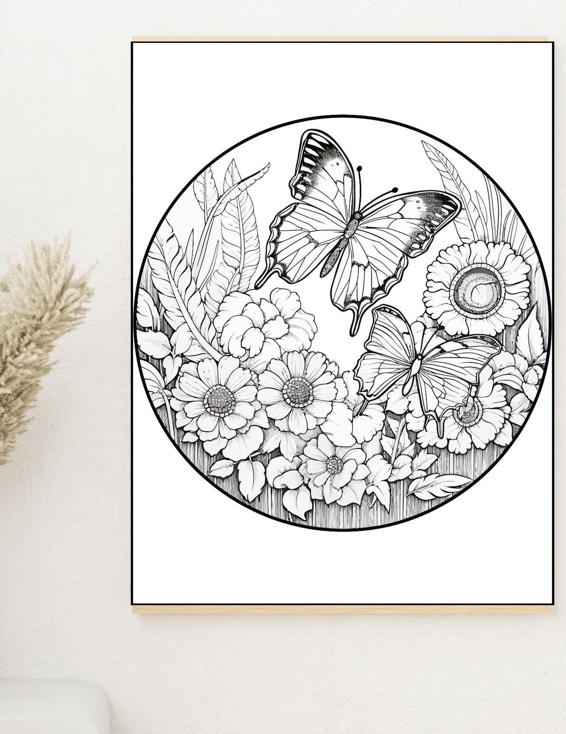 Butterfly and Flowers Coloring Page: Printable Jpeg & PDF (instant ...