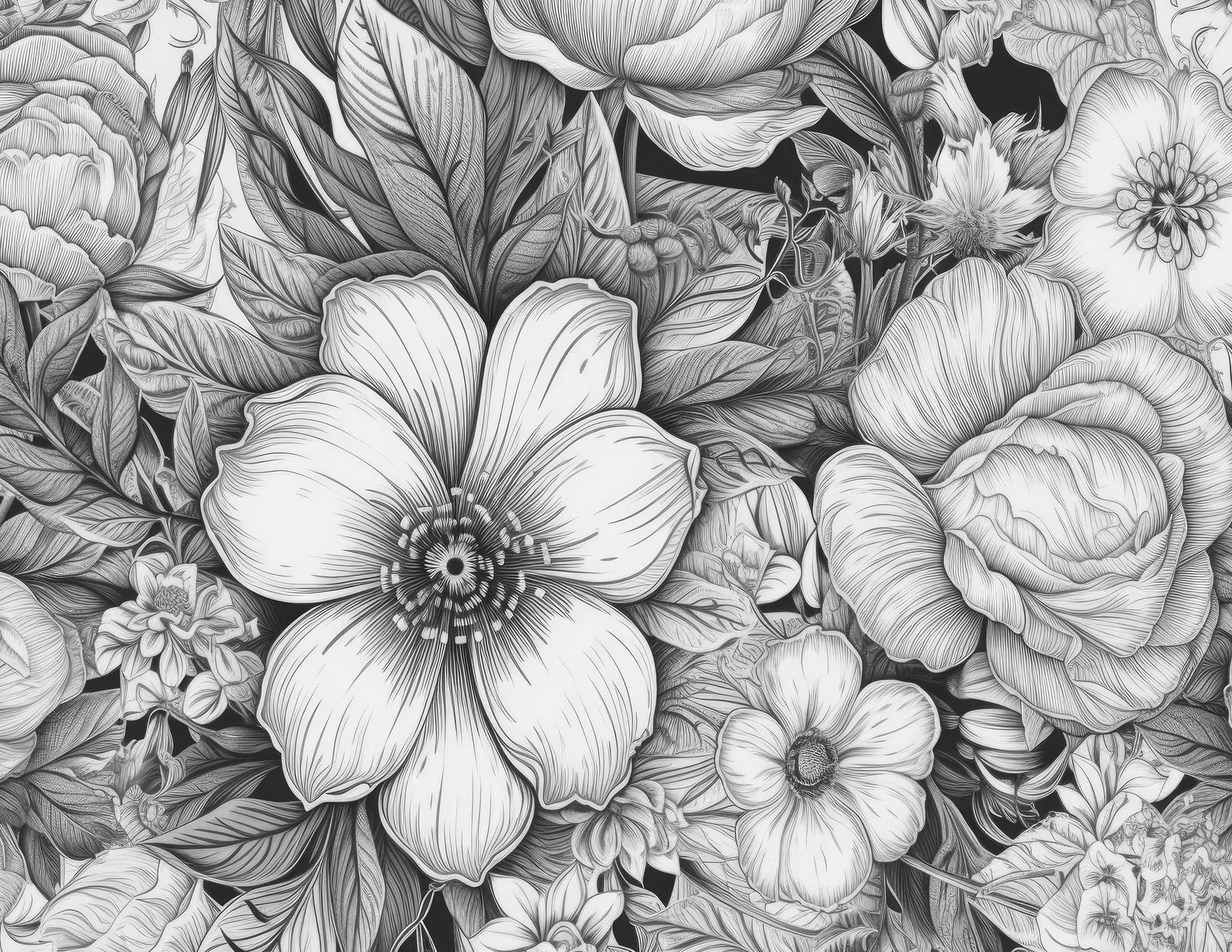 15 Flower Pages Bundle Coloring Pages Notebook to Poster Size 300dpi ...