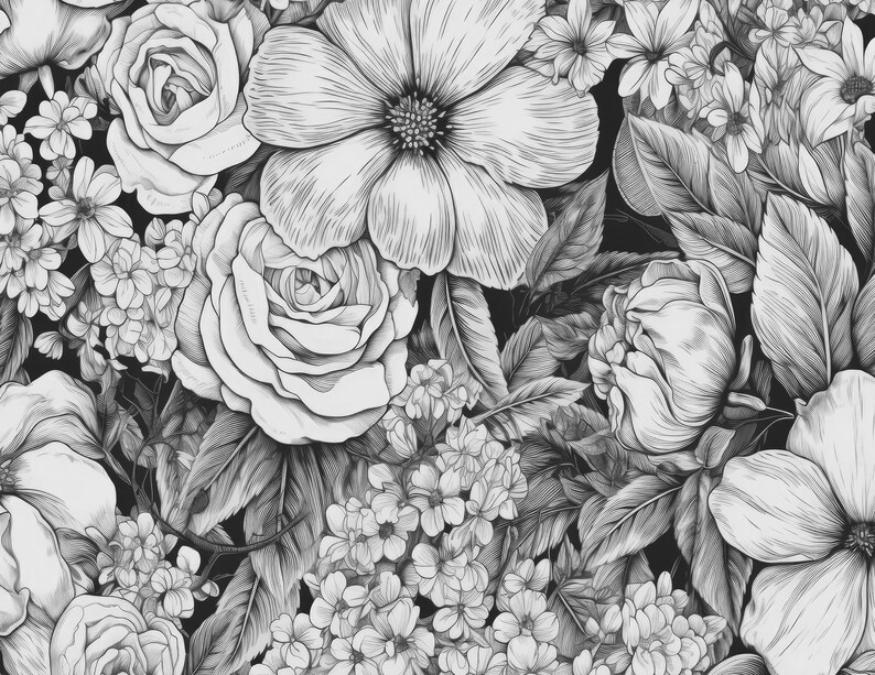15 Flower Pages Bundle Coloring Pages Notebook to Poster Size 300dpi ...