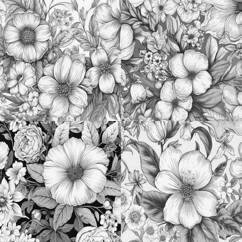 15 Flower Pages Bundle Coloring Pages Notebook to Poster Size 300dpi ...