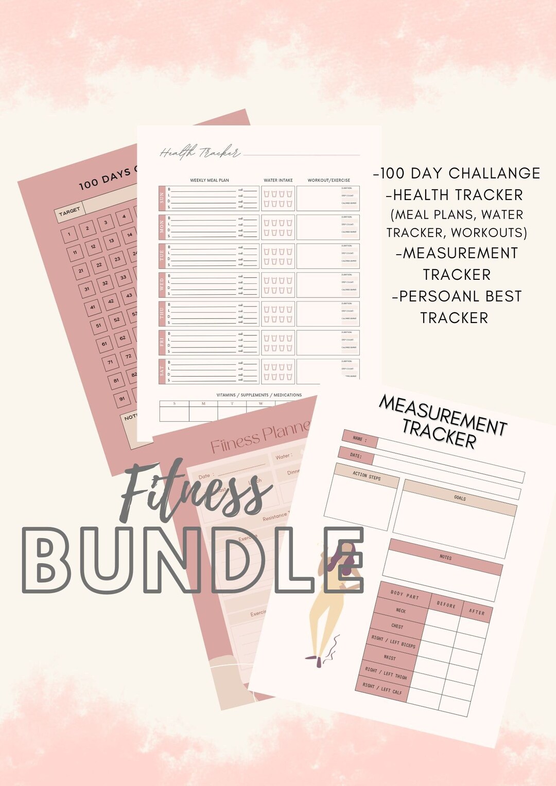 Fitness Bundle, Weight Loss Tracker, Measurement Tracker, PR Tracker ...