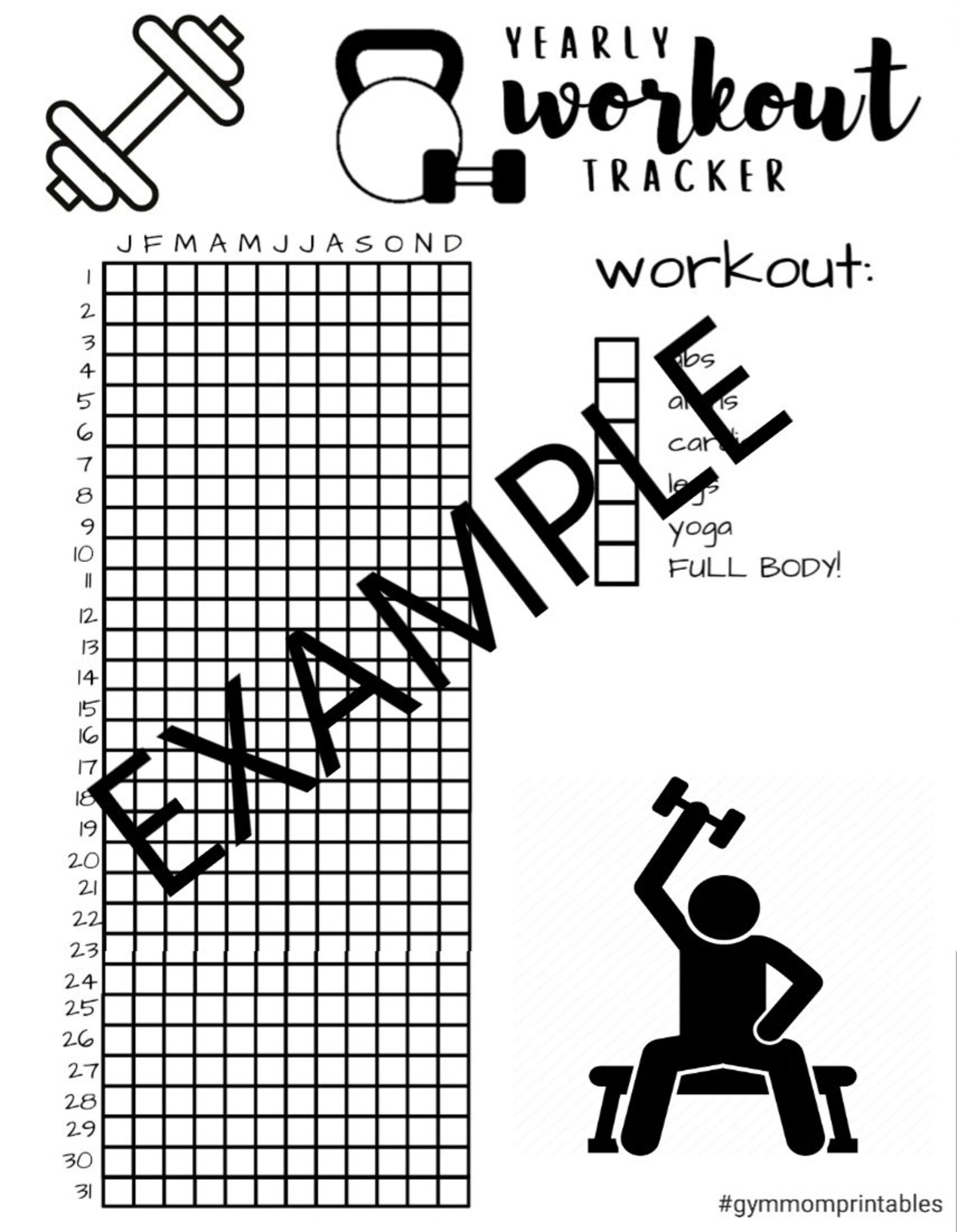 Yearly Workout Tracker Printable | Exercise Habit Tracker | Fitness ...