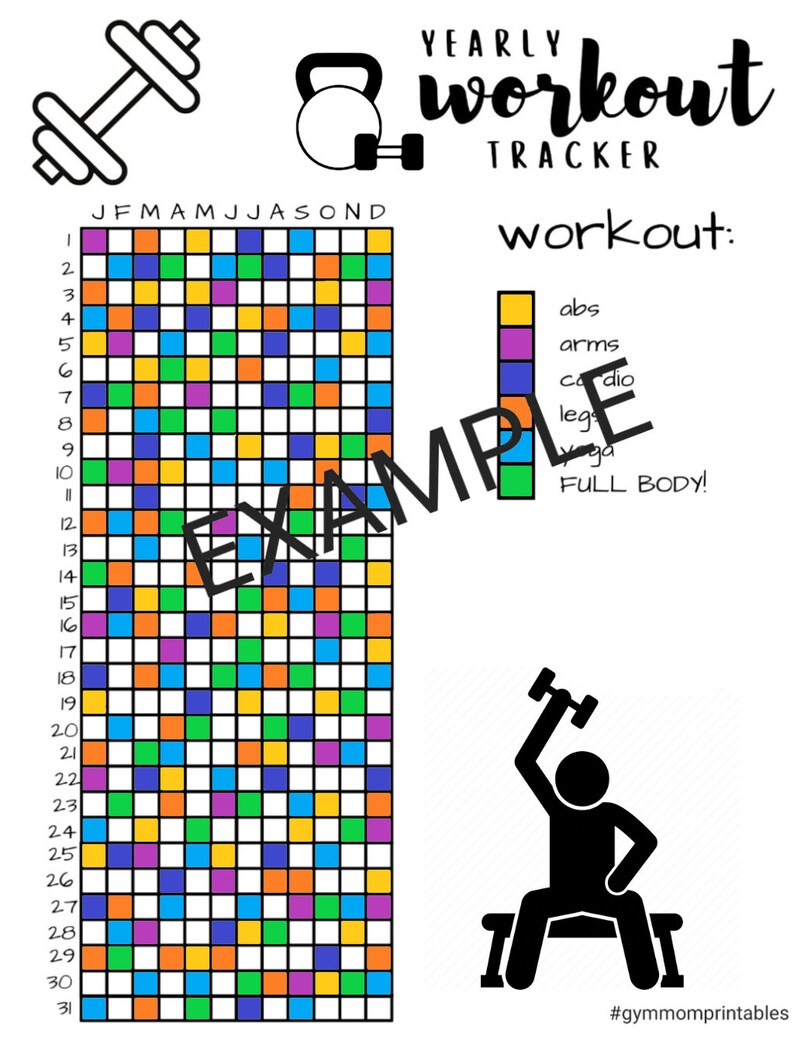 Yearly Workout Tracker Printable | Exercise Habit Tracker | Fitness ...