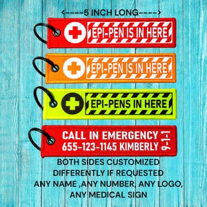 Personalized Epipen Bag Tag Keychain: Custom Text & Logo, 20 Colors - Etsy
