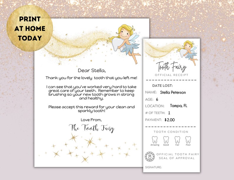 Tooth Fairy Letter and Receipt, Customizable Tooth Fairy Note ...