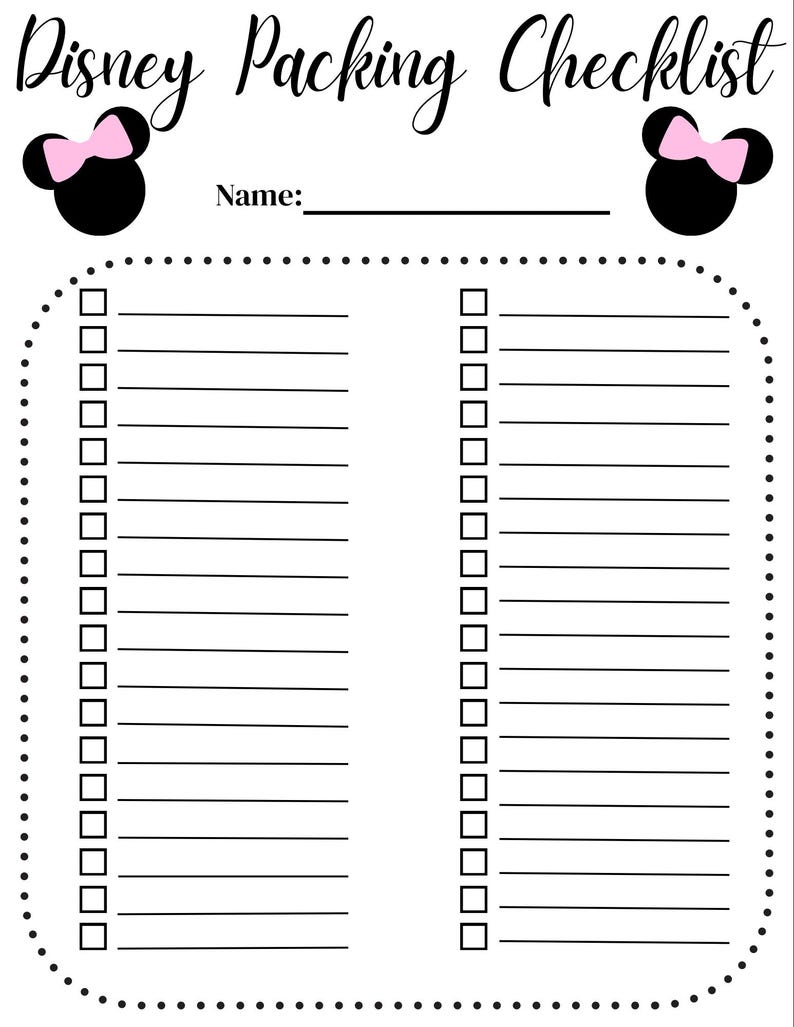 Disney Packing List Template - Etsy