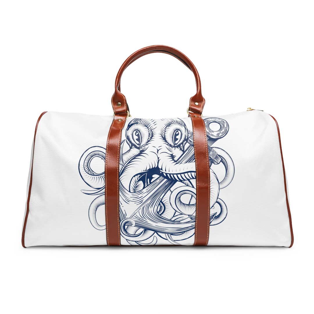 Nautical Theme Duffel Bag, Octopus & Anchor White and Navy Blue ...