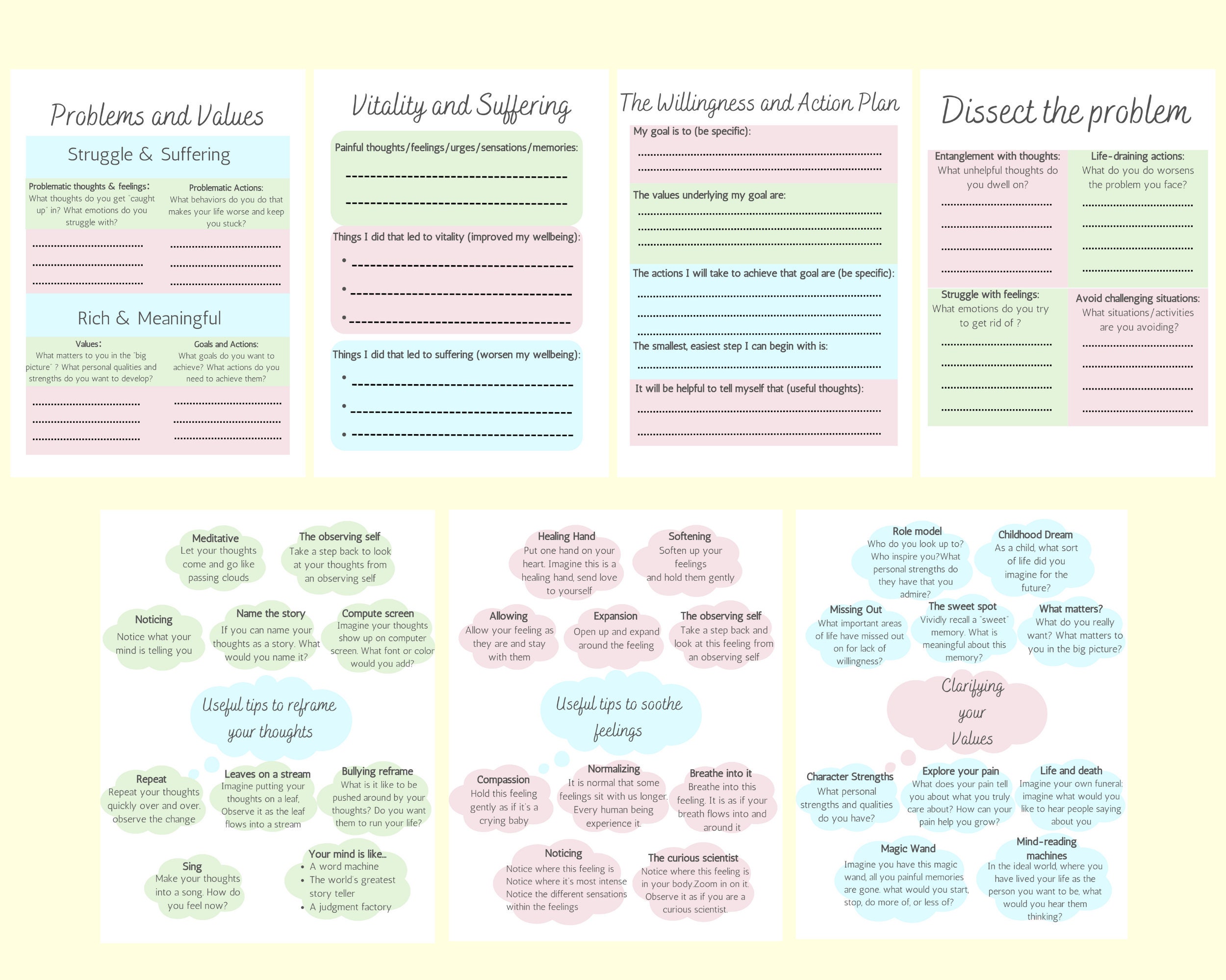 ACT Therapy Acceptance and Commitment Therapy Worksheets Printable ...