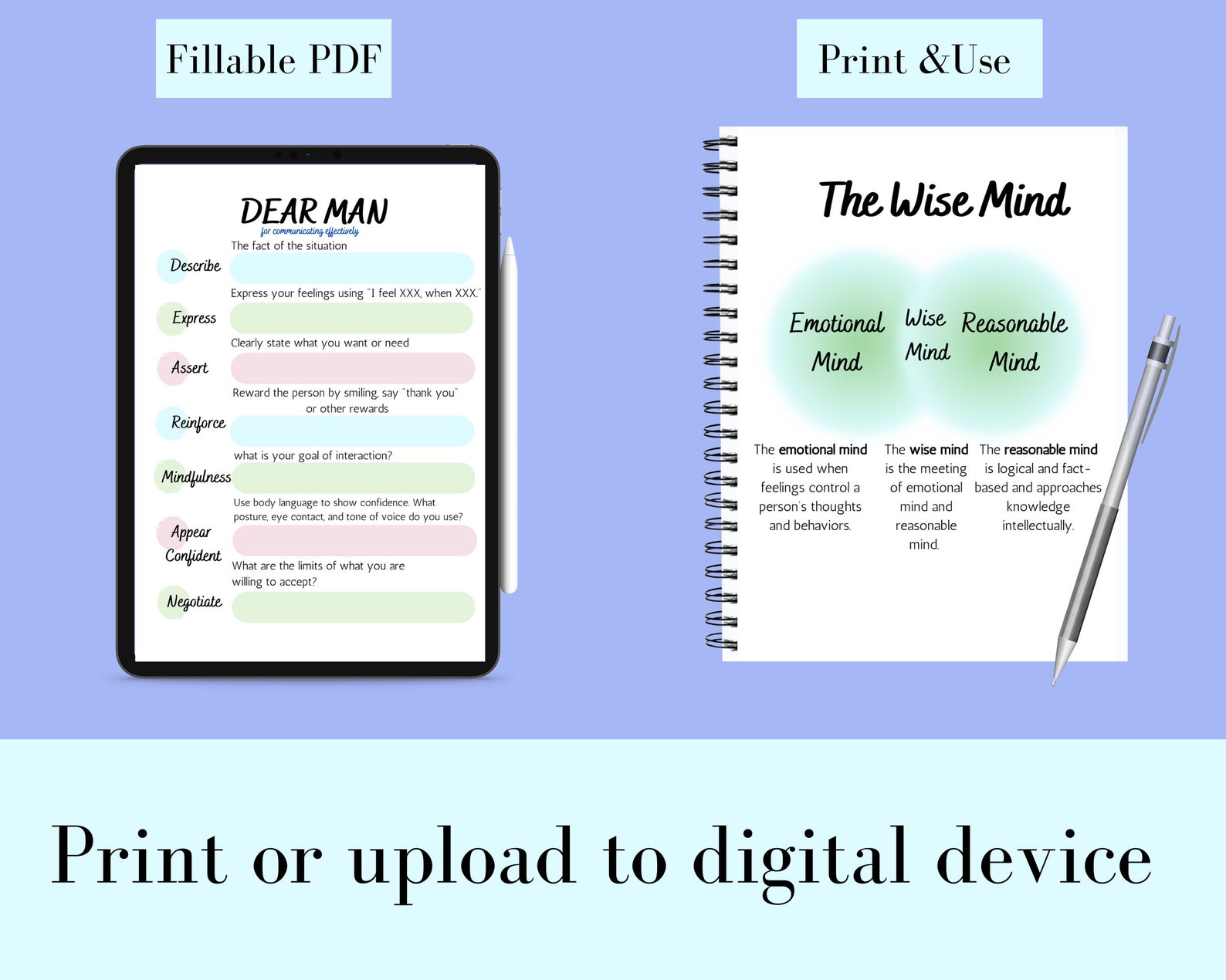 DBT Dialectical Behavior Therapy Printable Bundle｜emotion Regulation ...