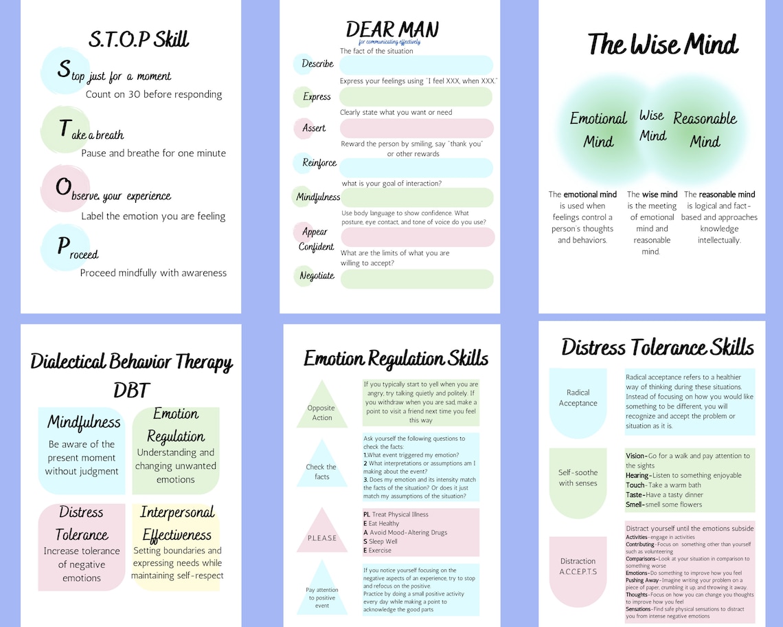 DBT Dialectical Behavior Therapy Printable Bundle｜emotion Regulation ...