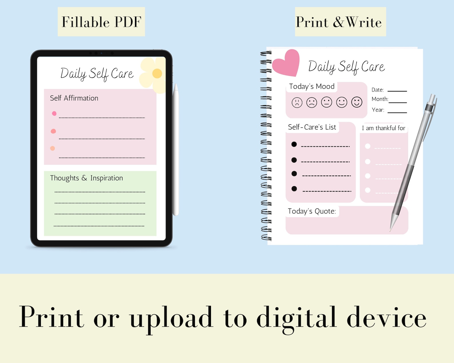 Self Care Printable Checklists & Fillable Planner | Mental Wellness PDF ...