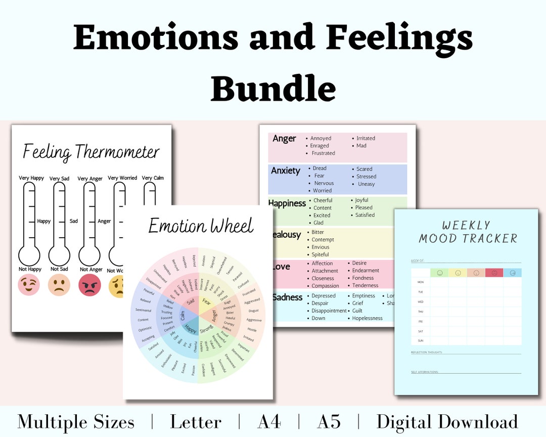 Emotion Wheel & Mood Tracker Bundle: Mental Health Printables (PDF) - Etsy