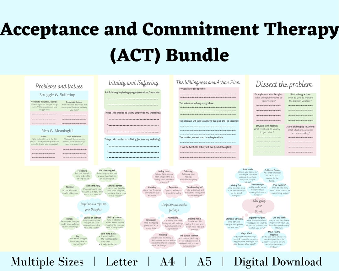 ACT Therapy| Acceptance and Commitment Therapy Worksheets| Printable ...