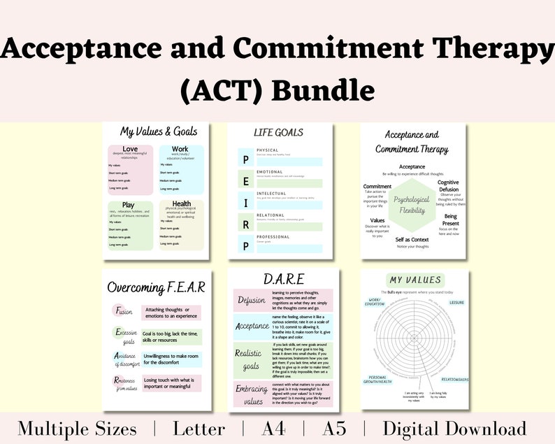 ACT Therapy Worksheet Bundle: Mental Health Fillable Forms (PDF) - Etsy